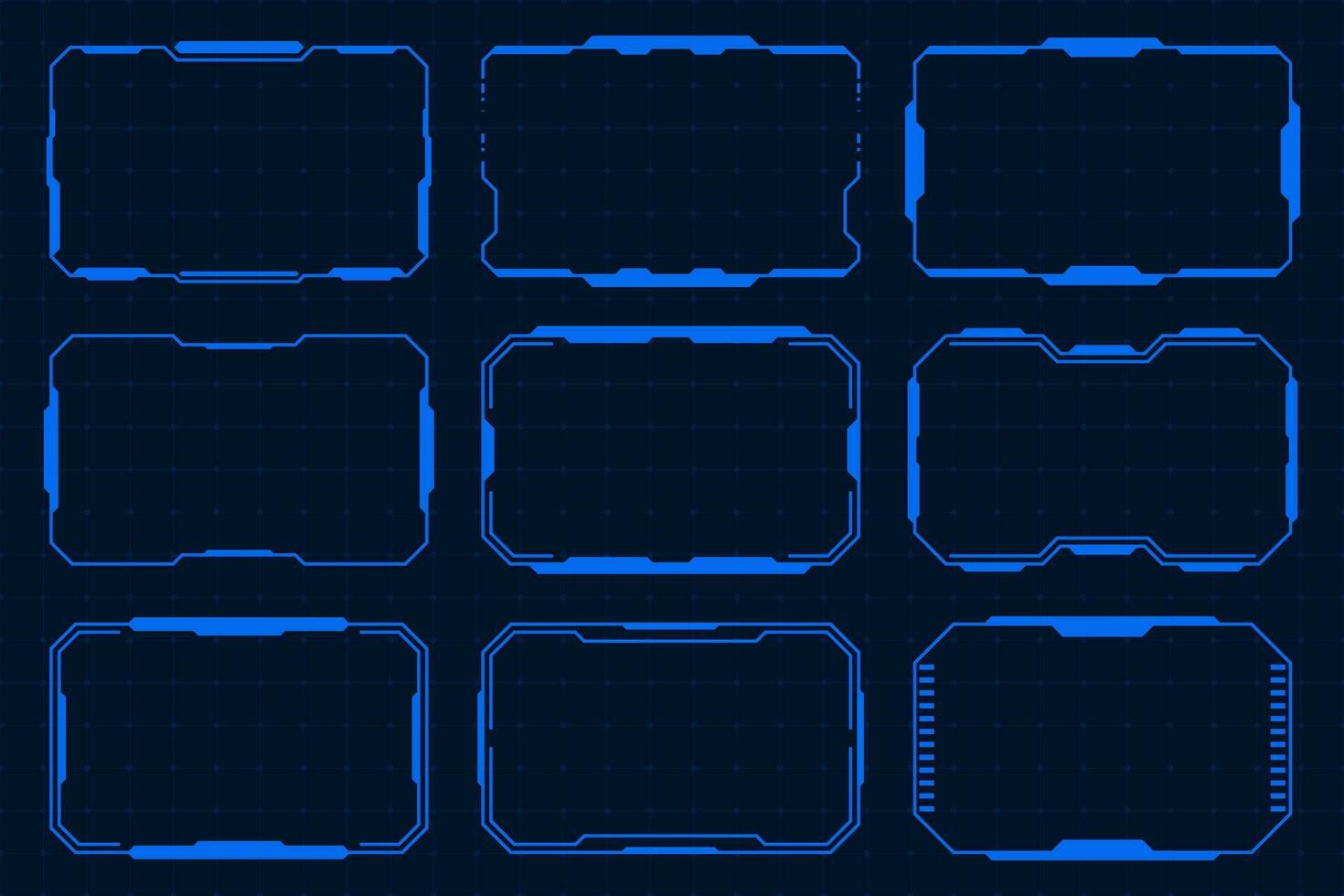 Vector futuristic set hi tech frame cyberpunk style design element. Technology HUD sci-fi square ...