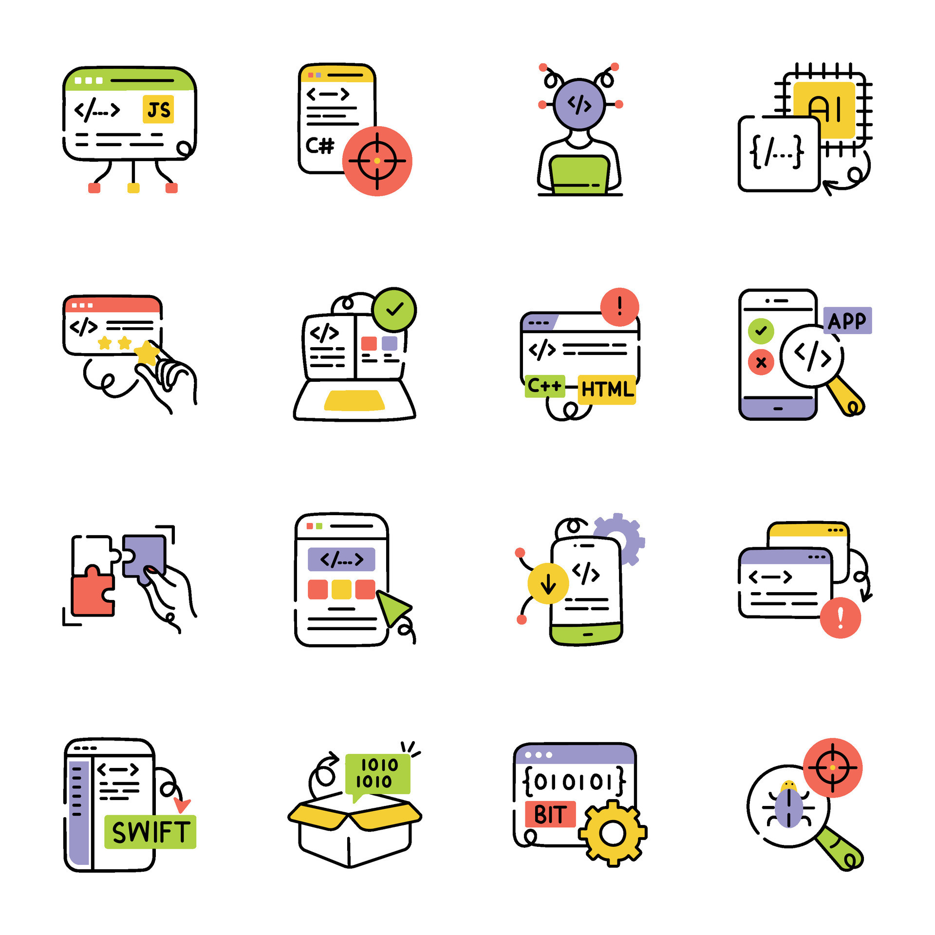 Pack of Code Development Hand Drawn Icons 26915767 Vector Art at Vecteezy
