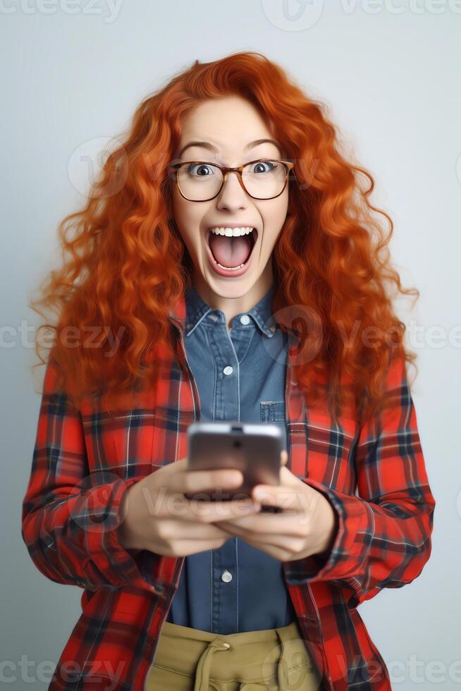 Ai Generative Cute Shy Awkward Redhead Teen Girl In Glasses Biting Lips