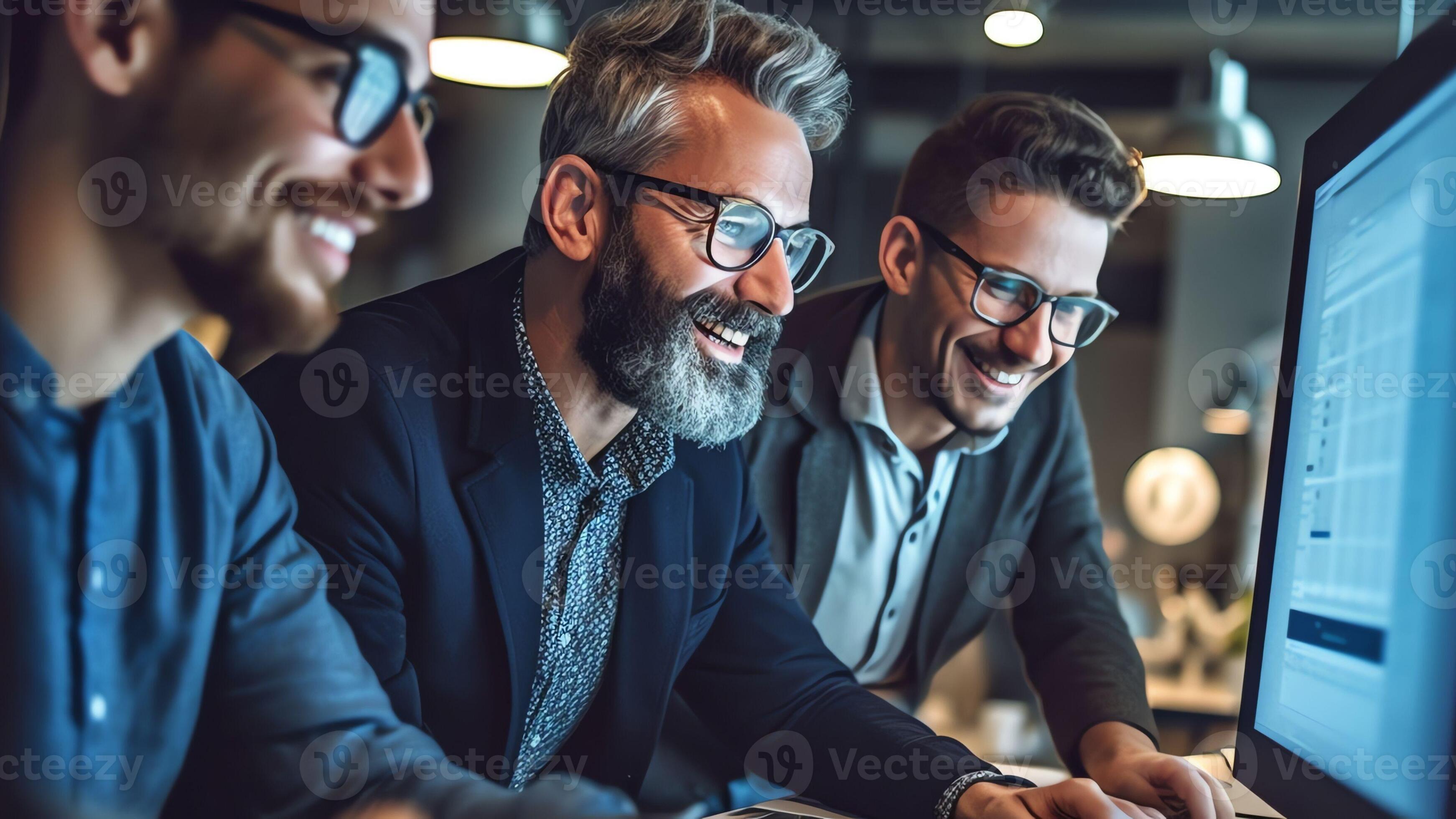 AI Generative Focused senior and young colleagues discussing online ... AI Generative Focused senior and young colleagues discussing online ...