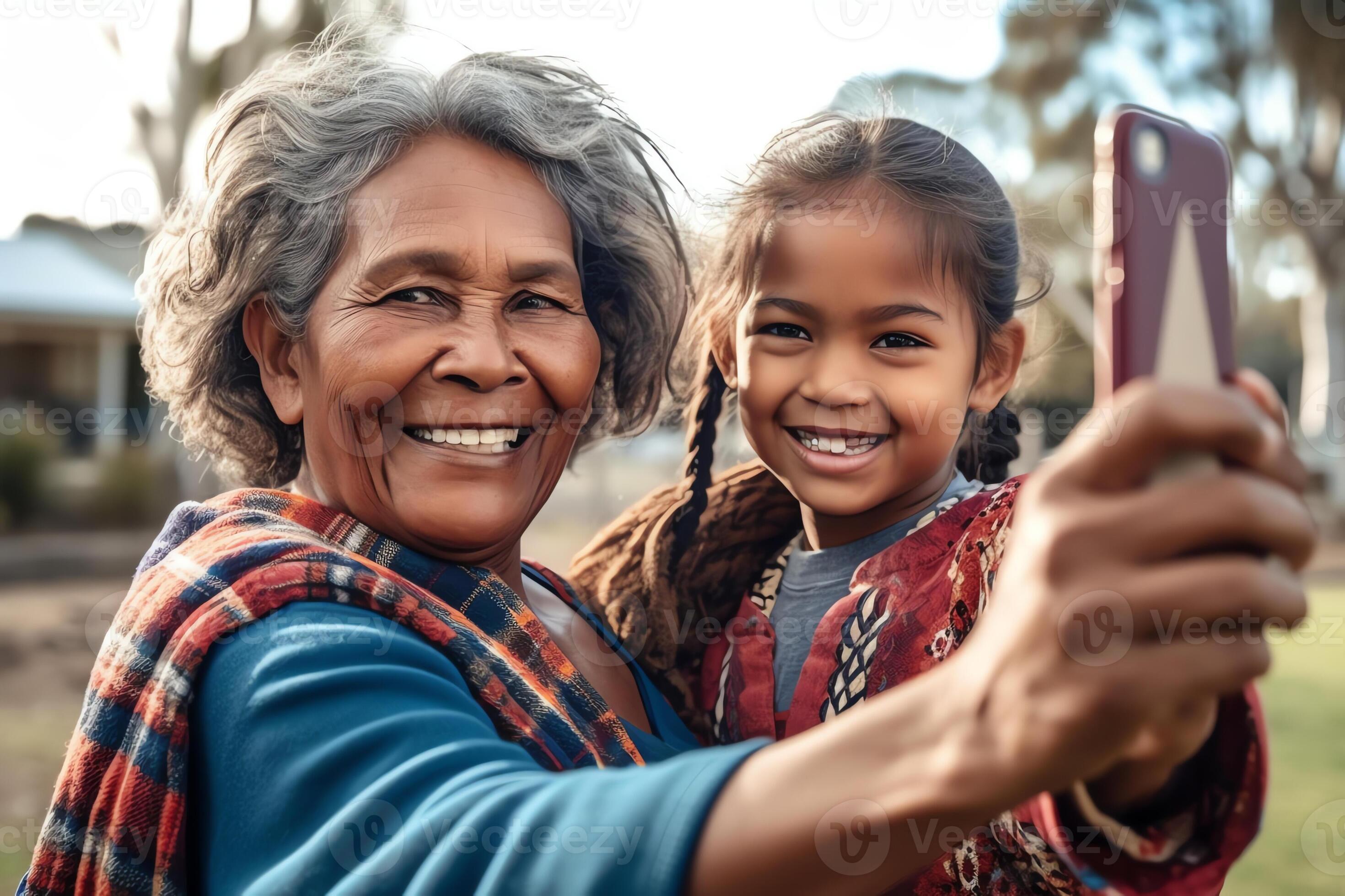 Ai Generativo Contento Abuela Y Linda Nieta Utilizando Teléfono Móvil