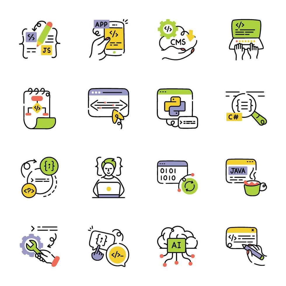 Latest Web Programming Hand Drawn Icons 26928231 Vector Art at Vecteezy