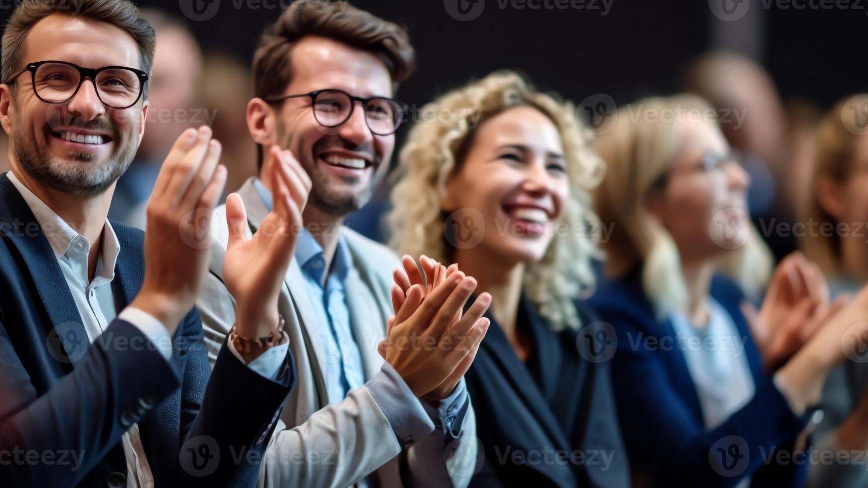 ai generativo multirracial negocio audiencia personas grupo sonriente aplaudiendo sentado a ...