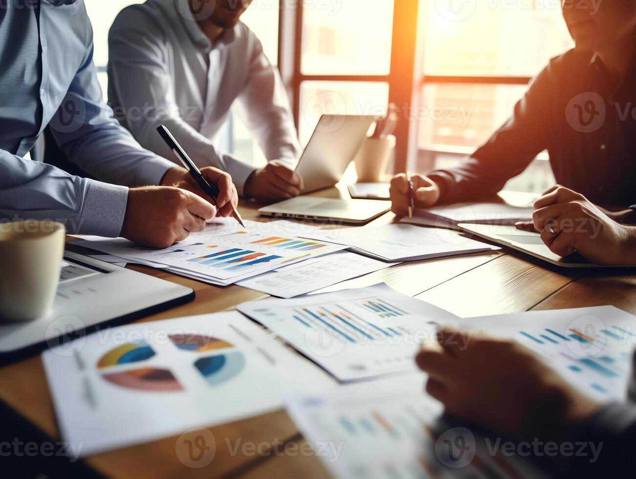 AI Generative Multiracial team working together on statistics data analysis diverse business ...