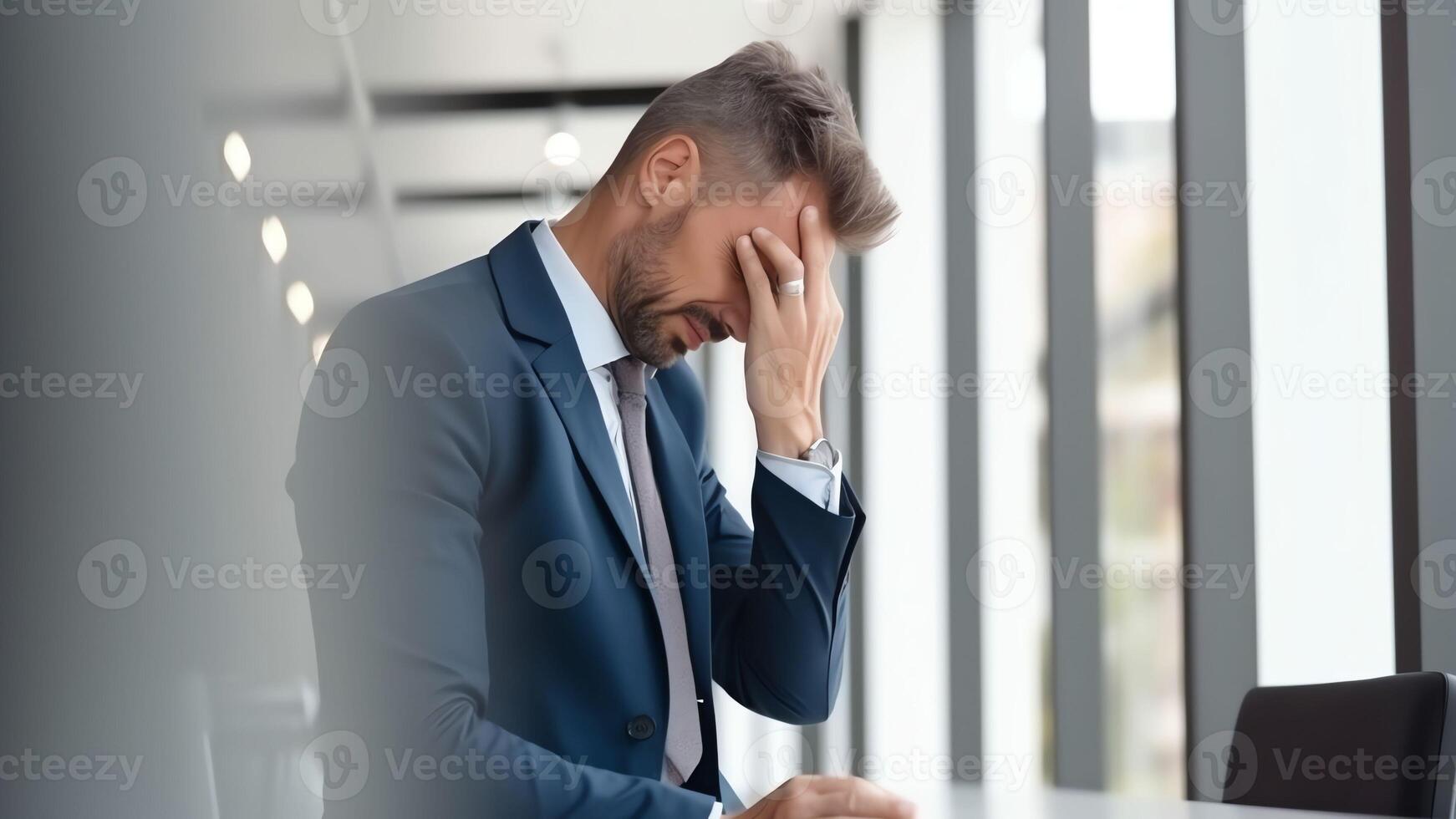 AI Generative Nervous stressed sweaty businessman speaker wiping sweat ...