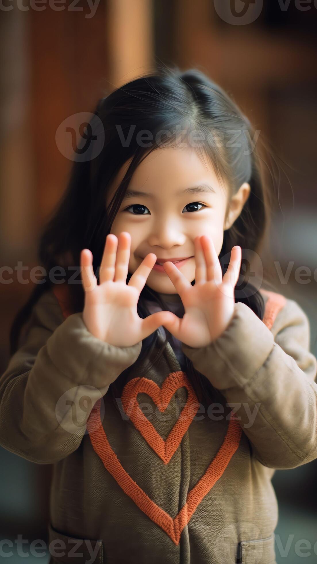 Ai Generativo Retrato De Pequeño Contento Niña Y Madre Unirse Manos Formando Corazón Forma Como