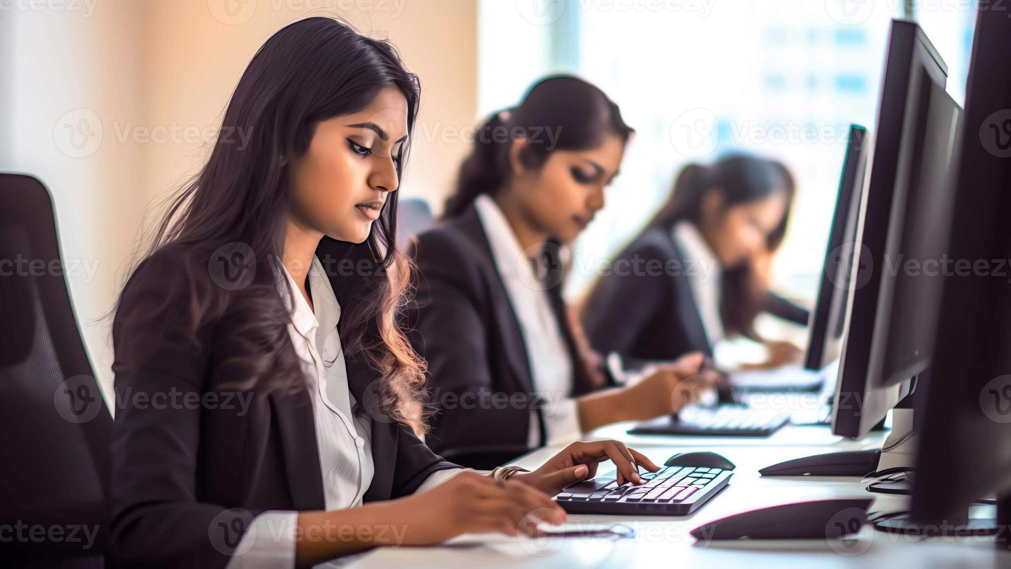 AI Generative Young indian businesswoman employee using laptop at ... AI Generative Young indian businesswoman employee using laptop at ...