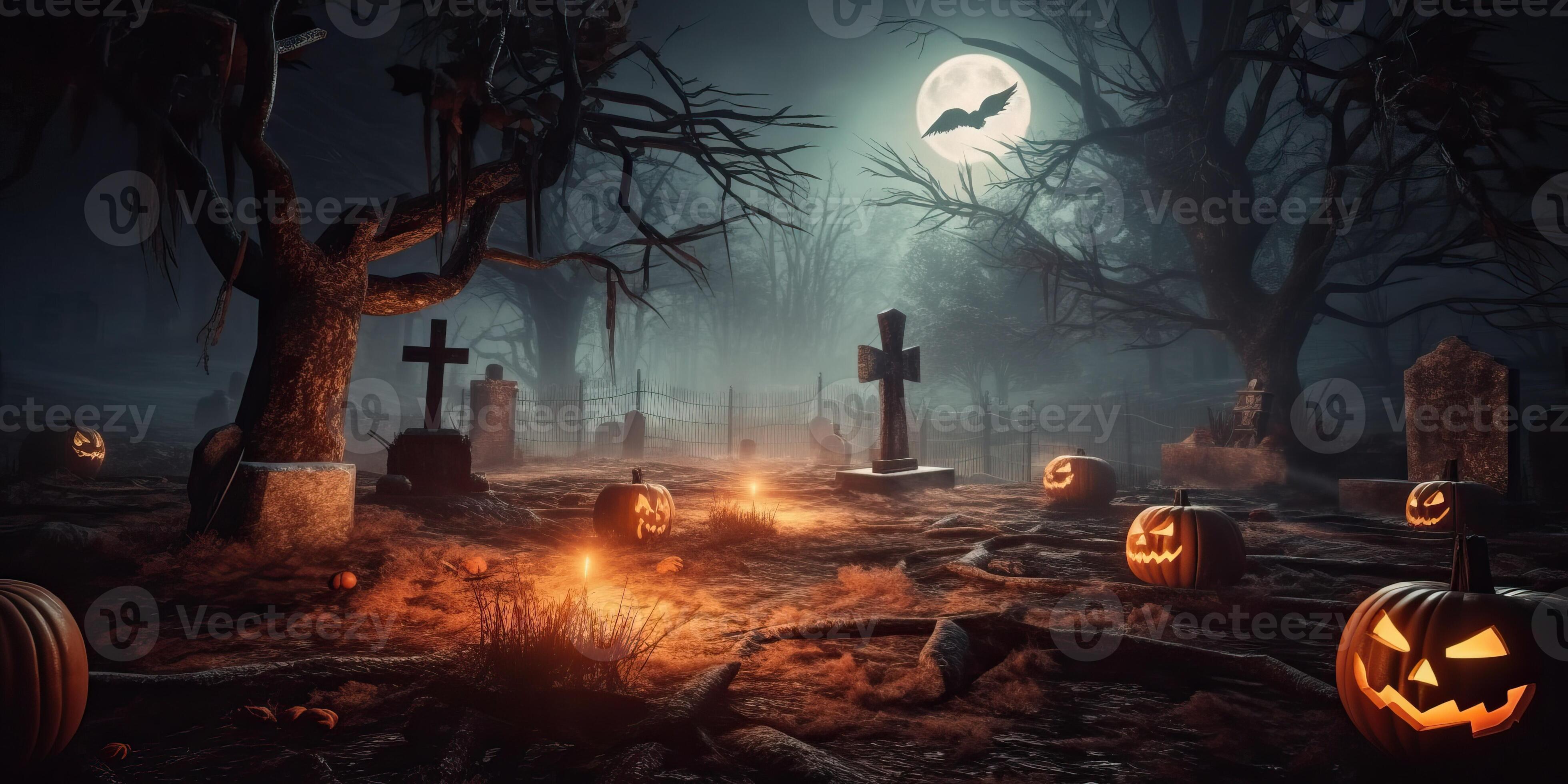 Illustsration Jack o Lanterns around a spooky cemetery made with 26944229 Stock Photo at Vecteezy