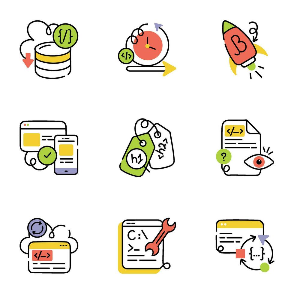 Pack of Website Coding Hand Drawn Icons 26956191 Vector Art at Vecteezy