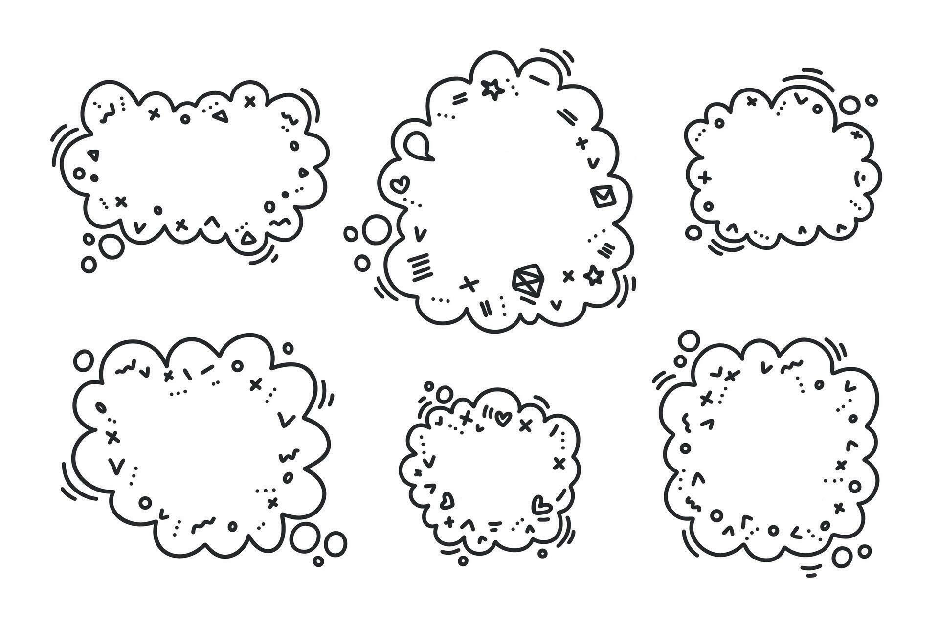 Hand drawn linear speech bubble vector set. Various shape call out ...