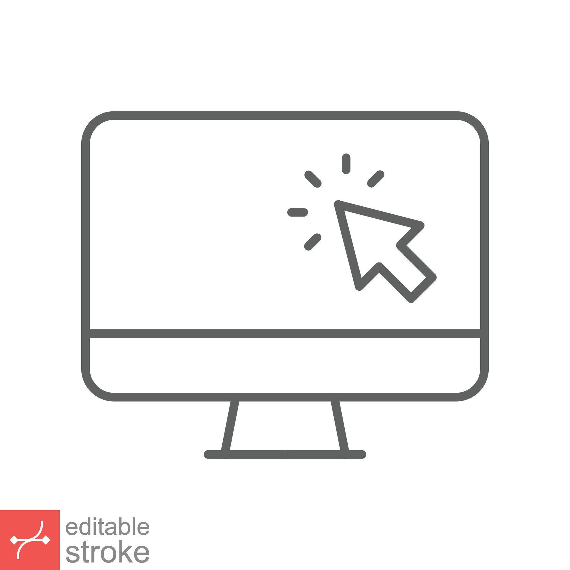 Computer monitor click cursor line icon. Simple outline style sign for mobile concept and web ...
