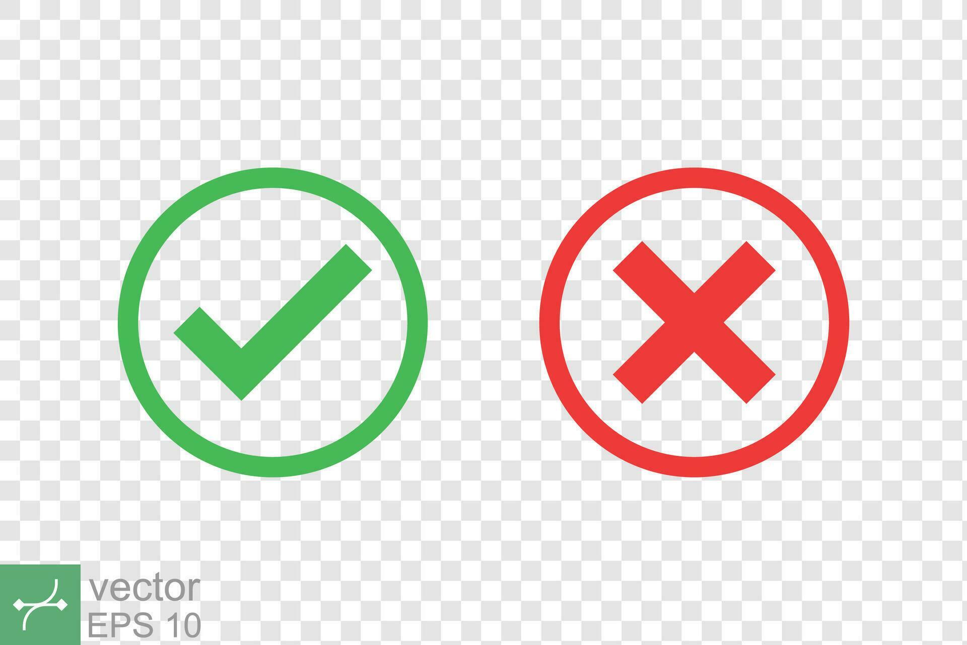 Checkmark cross icon. Simple flat style. Red x, green tick, check mark, right and wrong concept ...