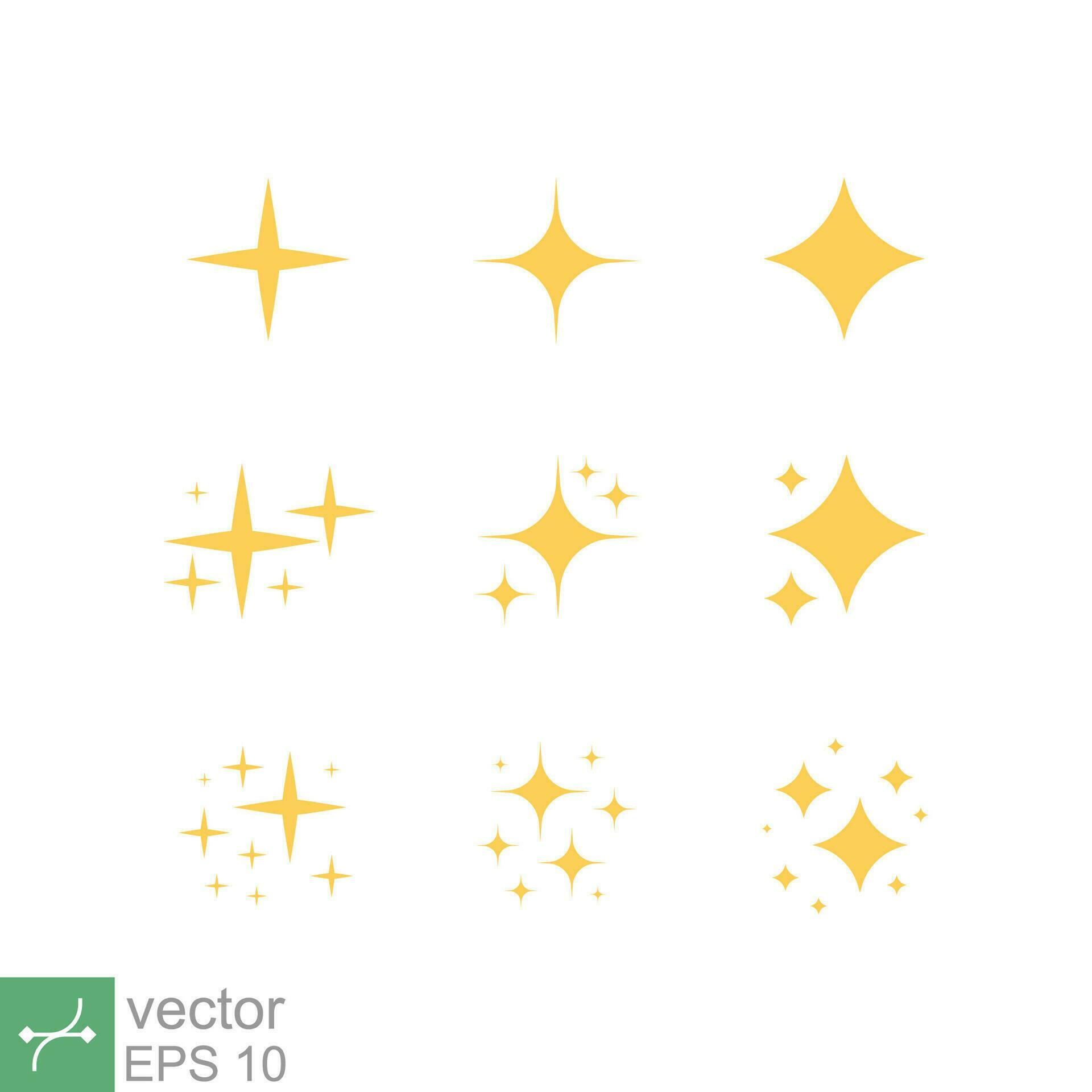 Star sparkle icon set. Simple flat style. Yellow, gold, orange, decoration twinkle, spark, shiny ...