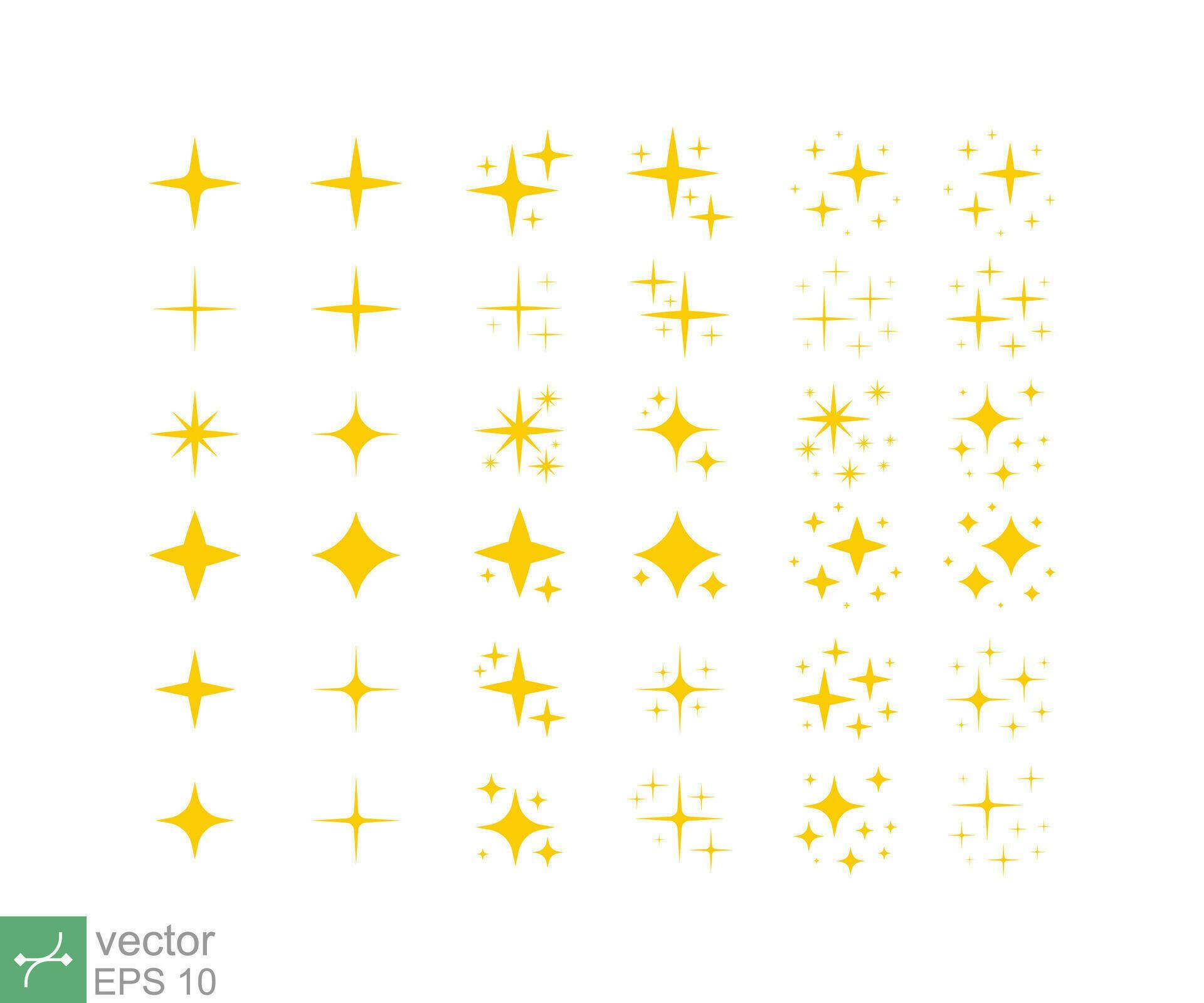 Star sparkle icon set. Simple flat style. Yellow, gold, orange, decoration twinkle, spark, shiny ...