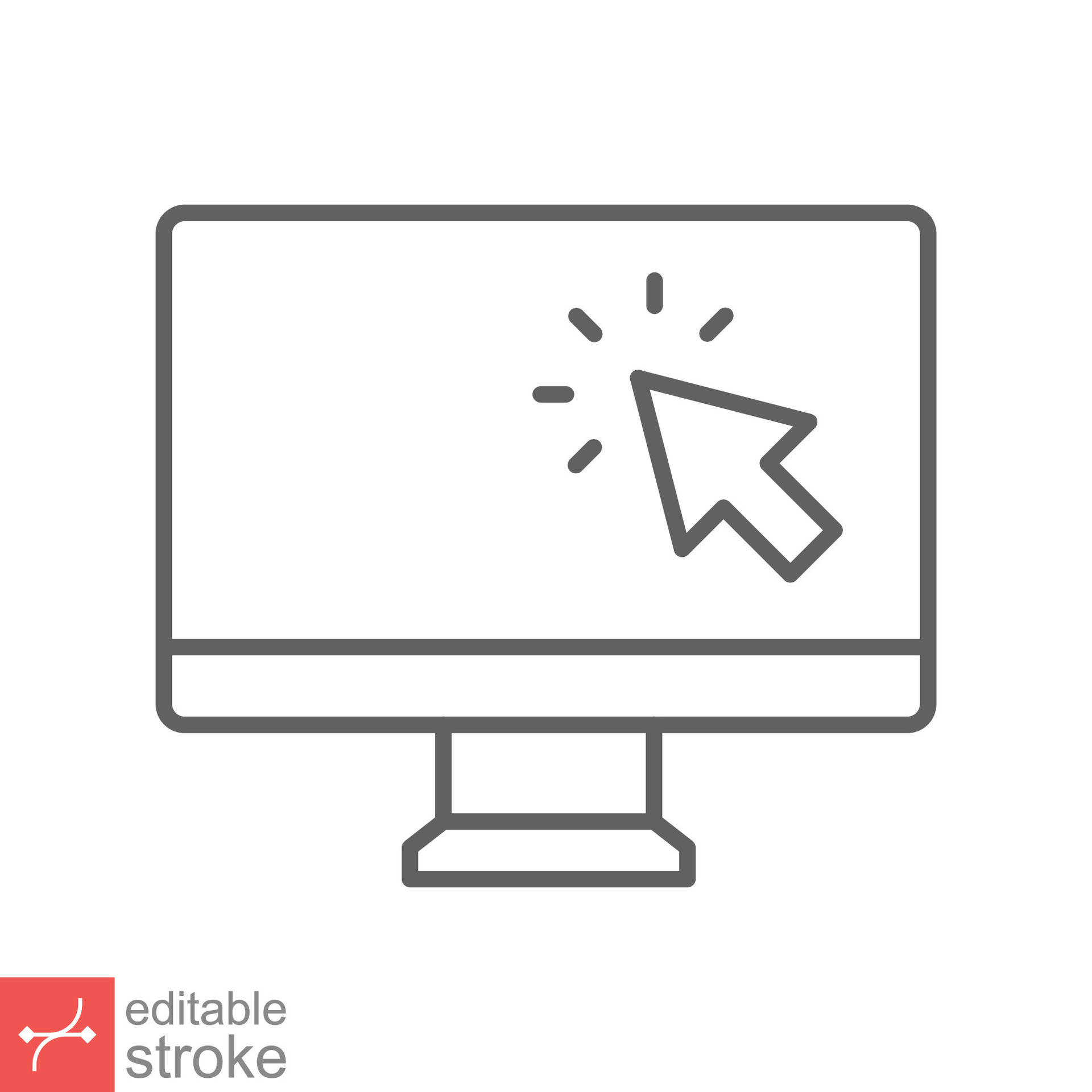 Computer monitor click cursor line icon. Simple outline style sign for mobile concept and web ...
