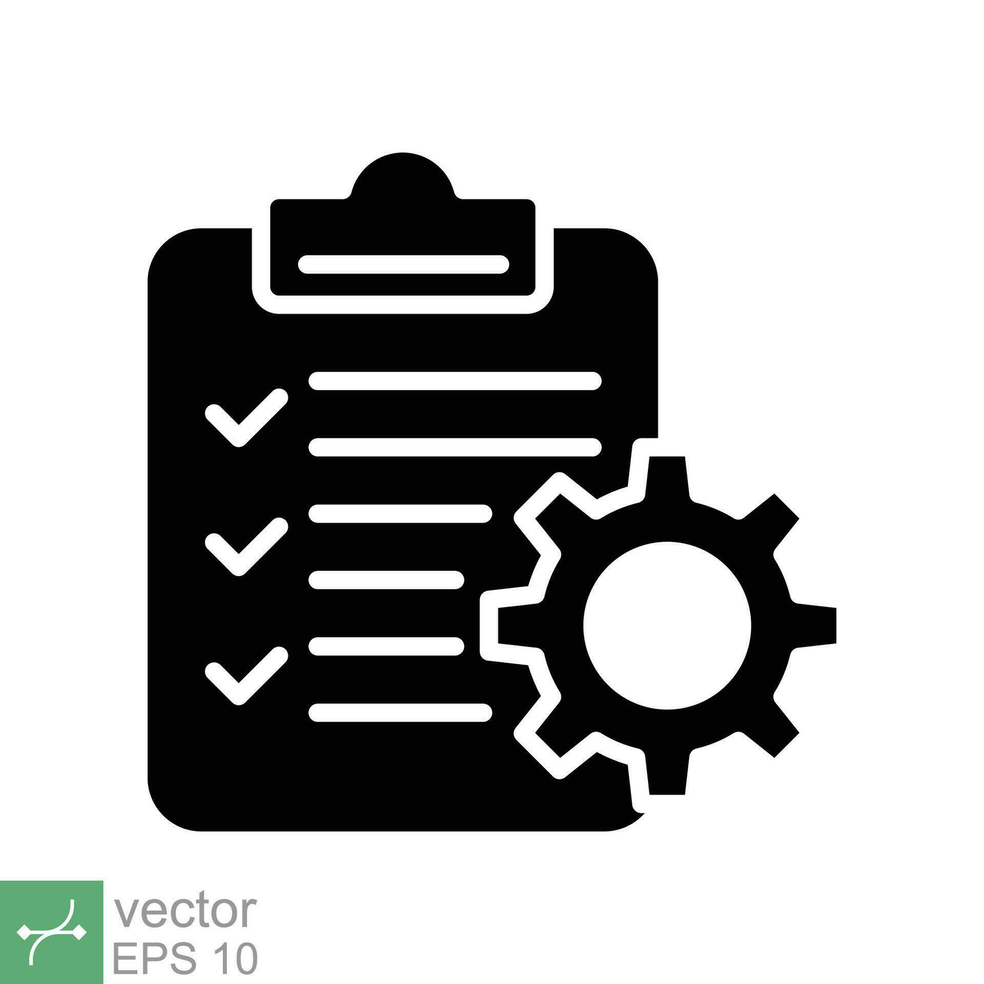 Clipboard with gear icon. Simple solid style. Project plan, document ...