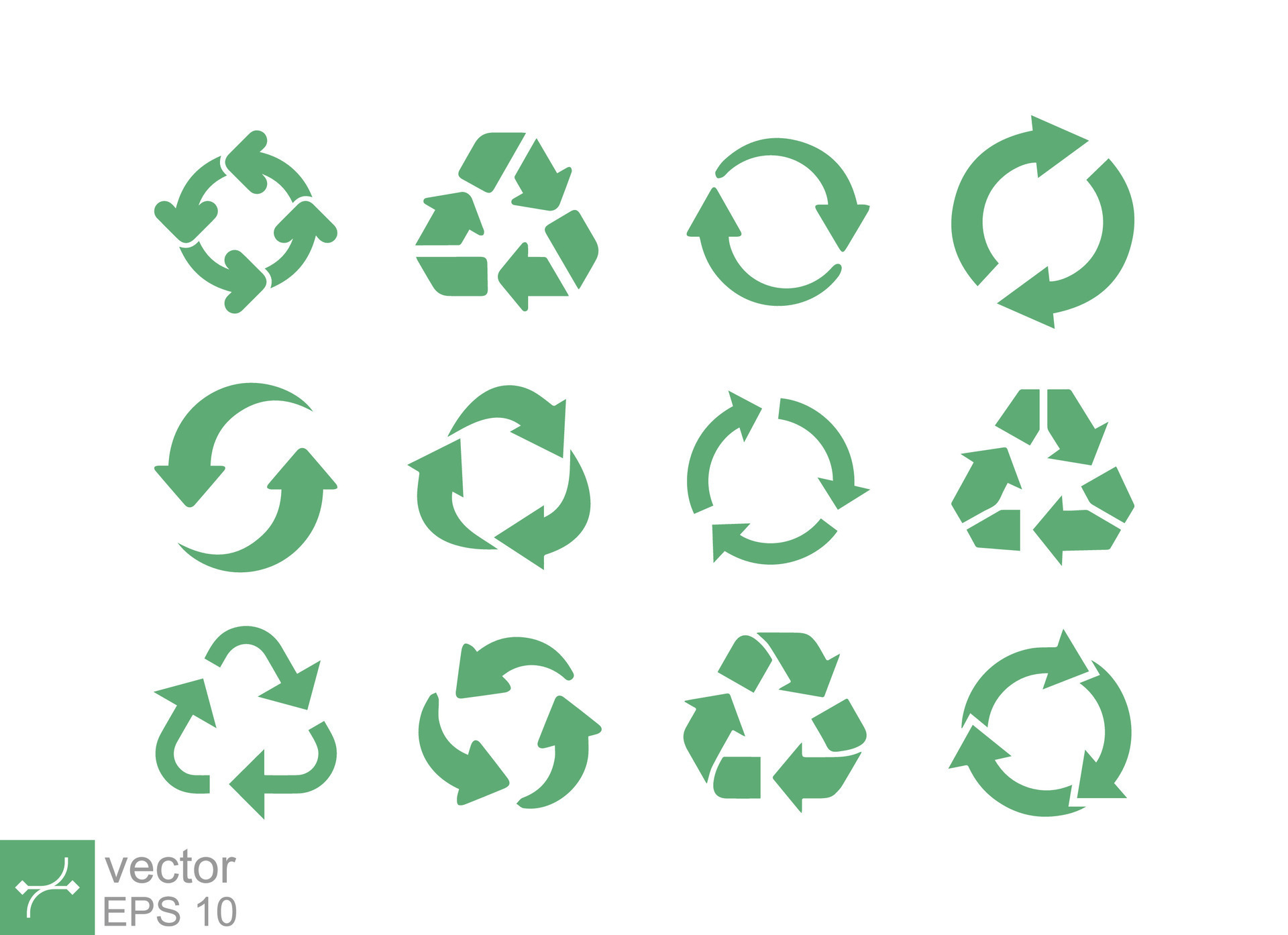 Recycle Icon Set Simple Flat Style Reduce Reuse Recycle Symbol Reusable Logo Green Circle