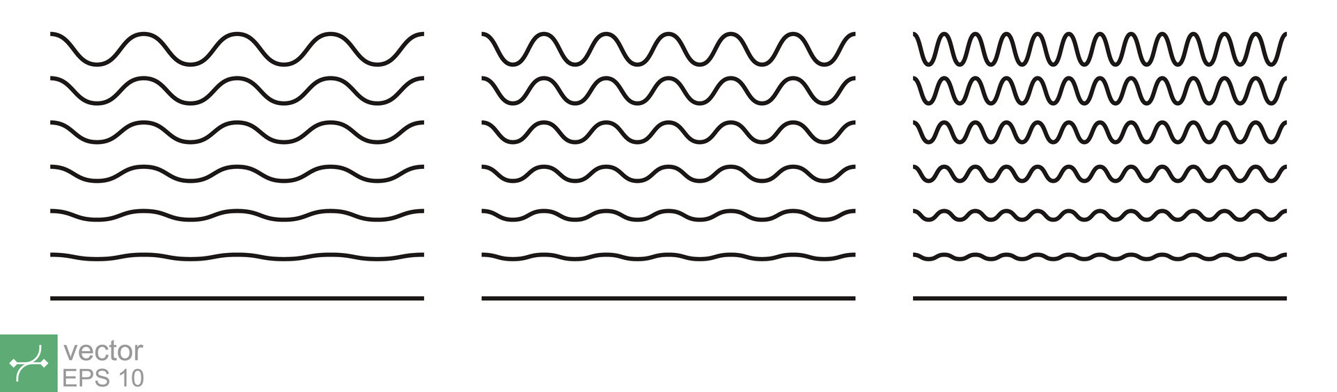 Squiggle, zigzag line pattern. Wiggly, wavy, ripple, wave line, black underlines, smooth and ...
