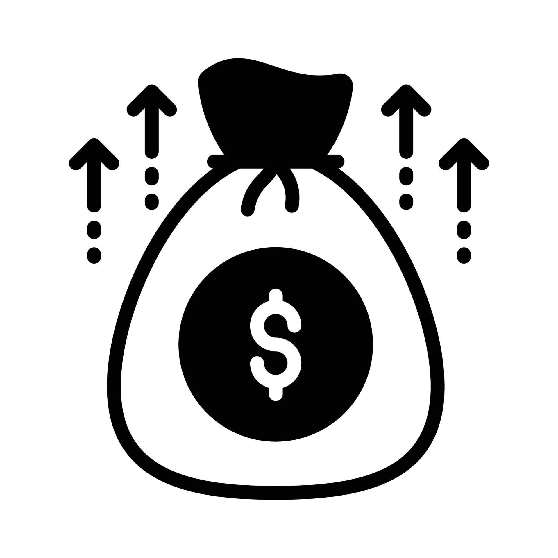 Dollar sack with upward arrows denoting provident fund icon, premium ... Dollar sack with upward arrows denoting provident fund icon, premium ...