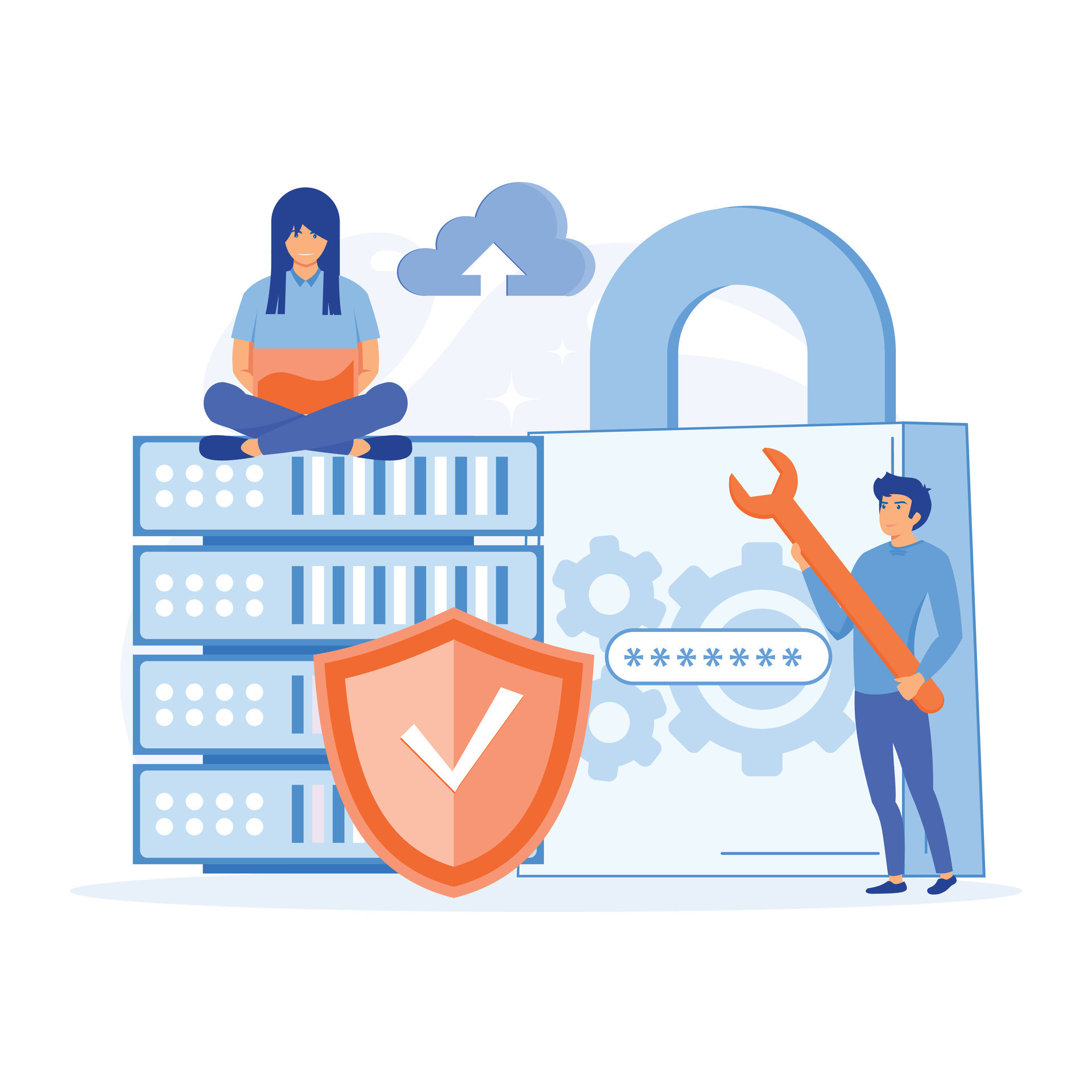 Database Security Hacker Attack Concept Hackers Stealing Personal Data Flat Vector Modern