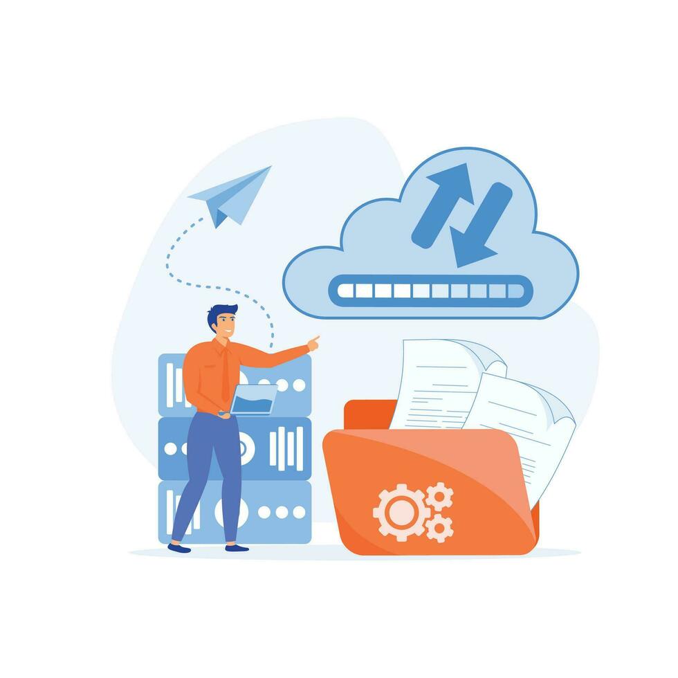 Cloud Computing Concept Data Center File Management Flat Vector