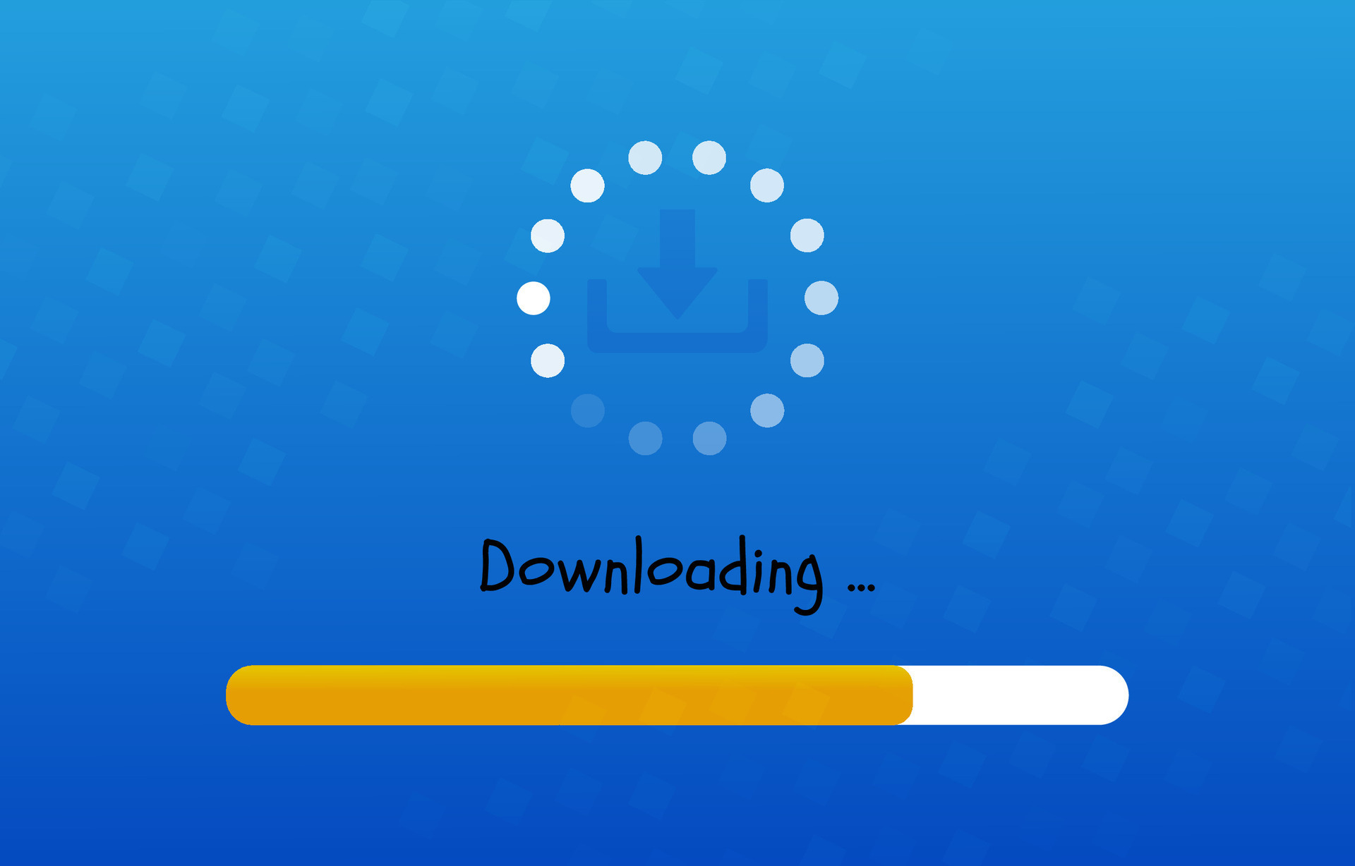Download progress bar on blue background. Install symbol. Digital binary data and streaming ...