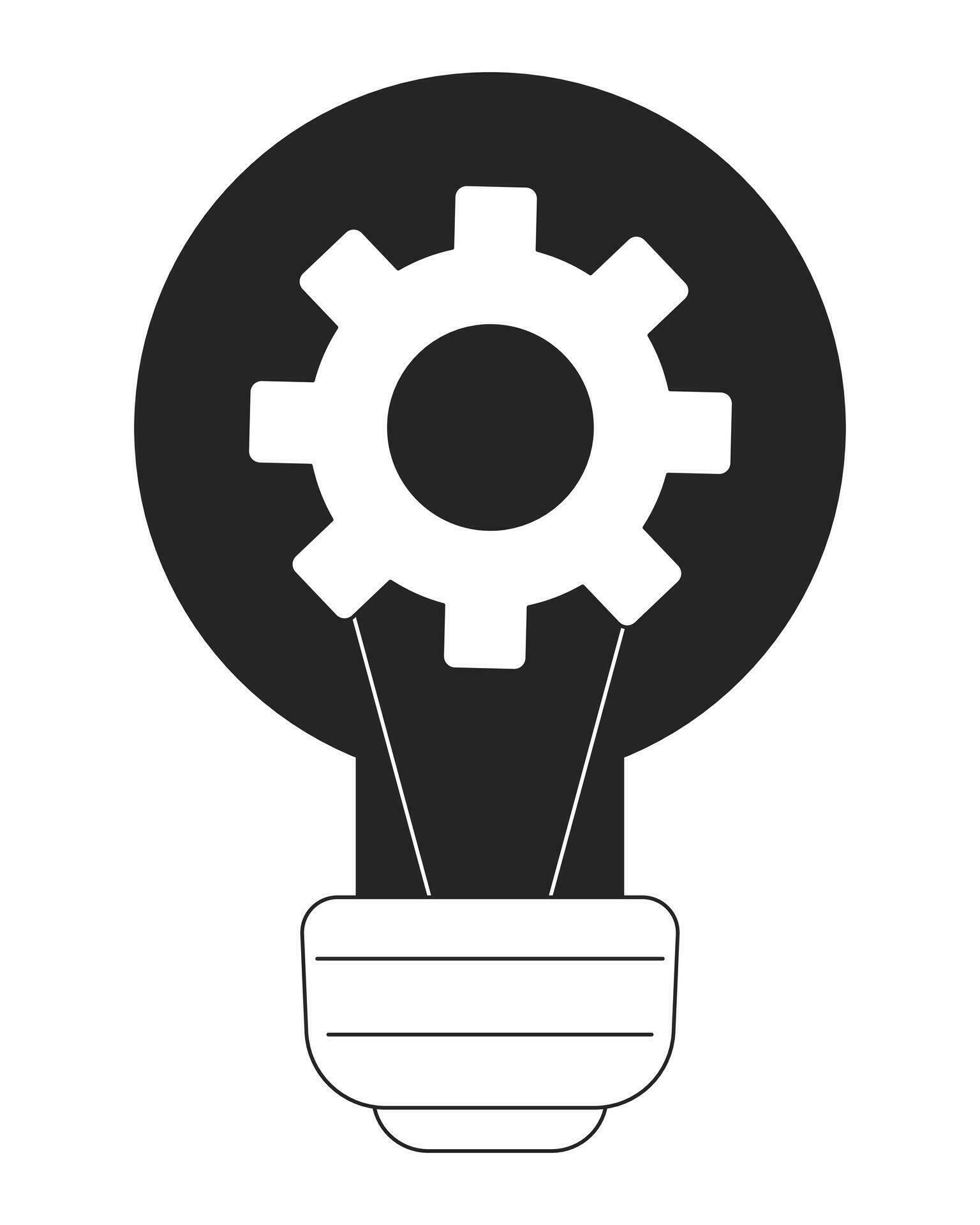Light bulb with gear inside flat monochrome isolated vector object ...