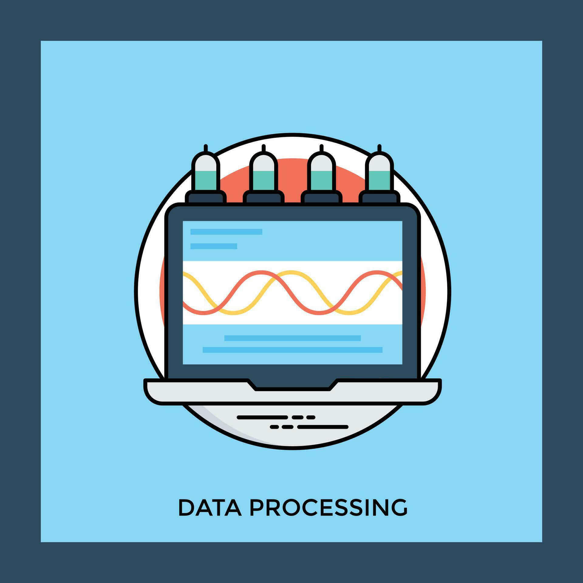 Laptop screen with bulbs in the edge and data transverse waves, digitizing the icon for data ...