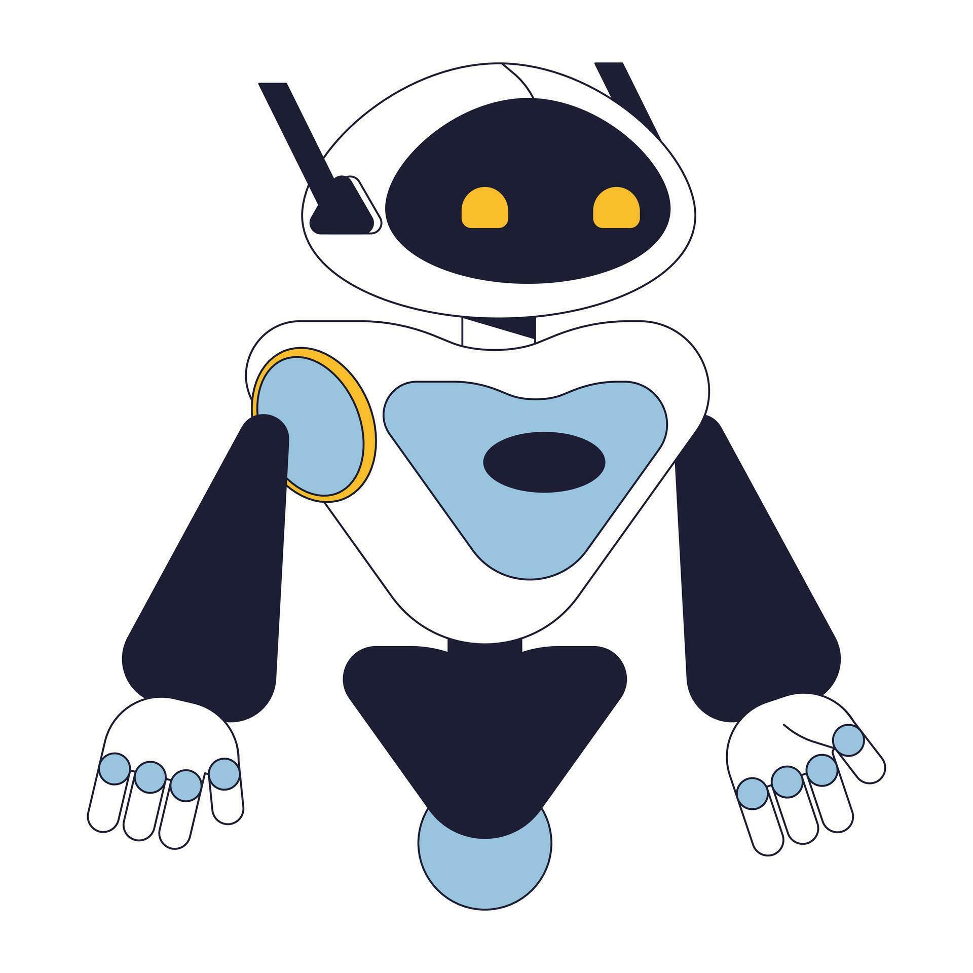 Android robot flat line color isolated vector object. AI technology ...