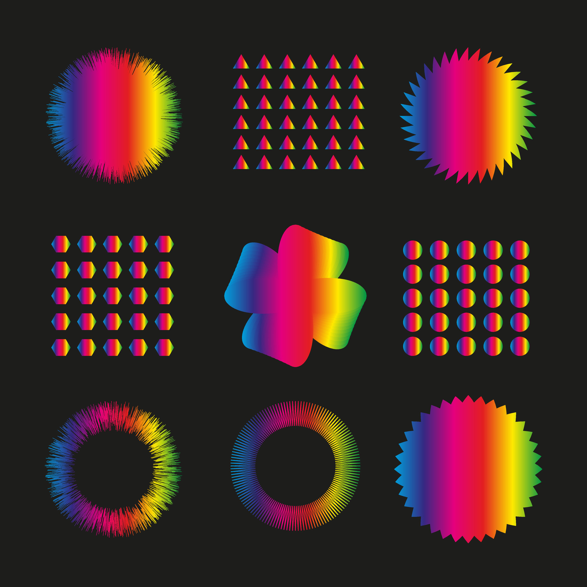Rainbow gradient Set of retrofuturistic design elements. A collection ...