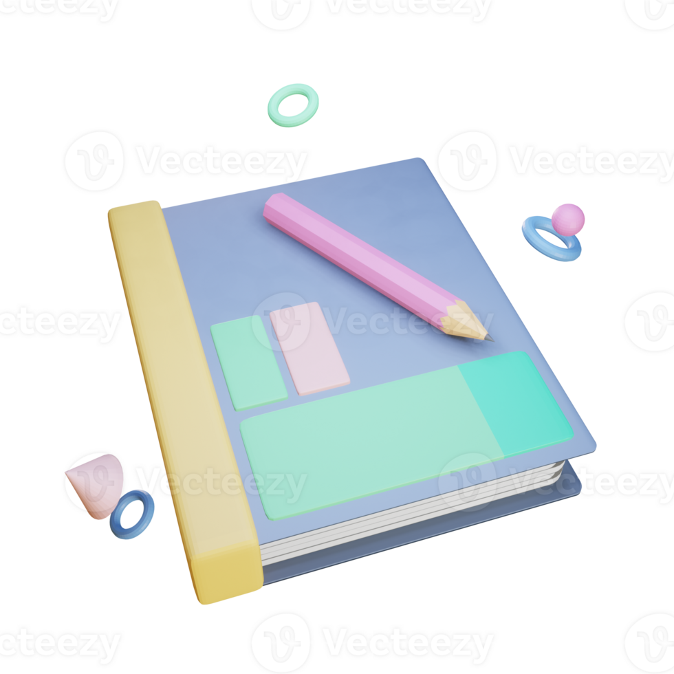 3D icon back to school textbook rendered isolated on the transparent ...