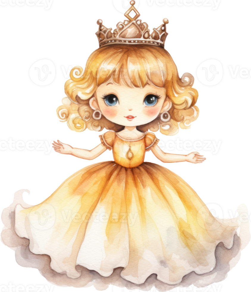 Cute Princess Girl Watercolor Illustration Ai Generated 26976392 Png