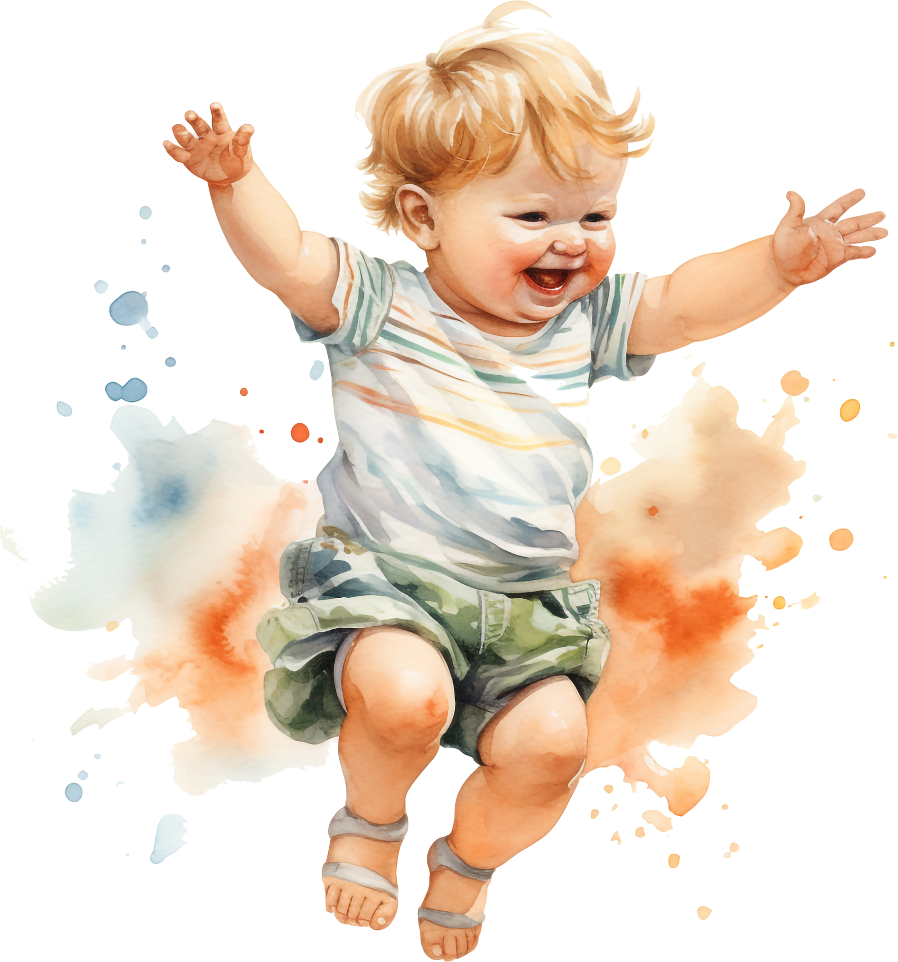 Watercolor dancing kid, happy boy dance, playing boy, watercolor ...