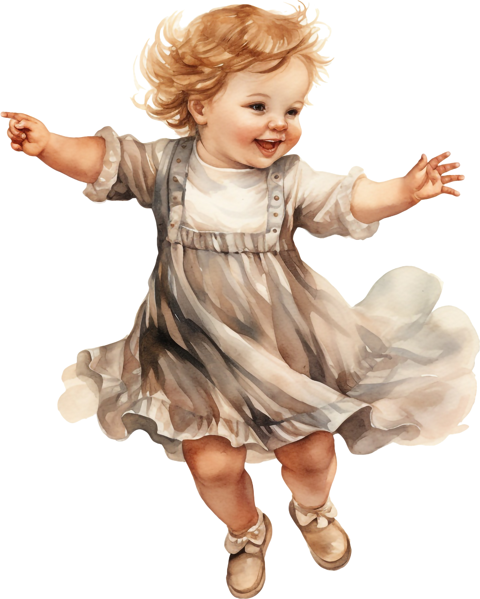 watercolor vintage style illustration, cute little girl dancing, child ... watercolor vintage style illustration, cute little girl dancing, child ...