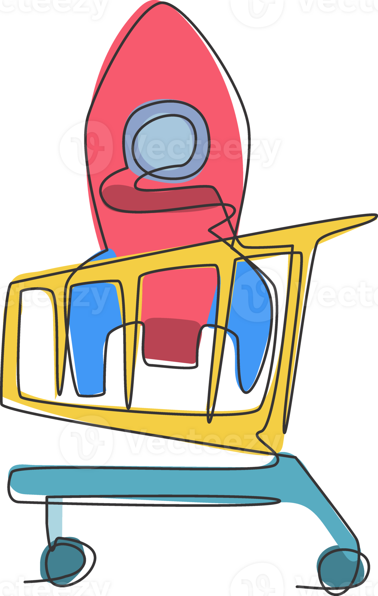 One Continuous Line Drawing Of Rocket Toys Inside Shopping Cart Sale Product Concept Dynamic