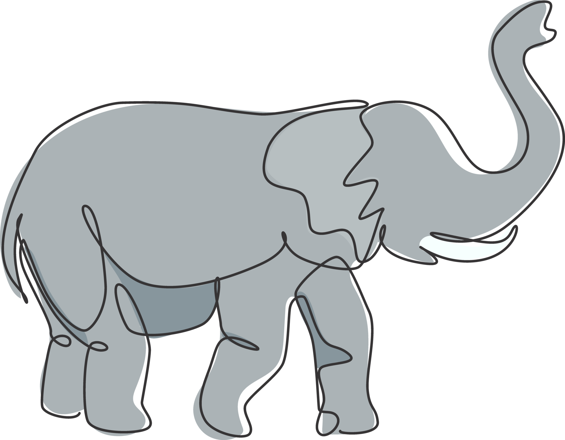 One Single Line Drawing Of Big African Elephant Illustration Protected Species National Park