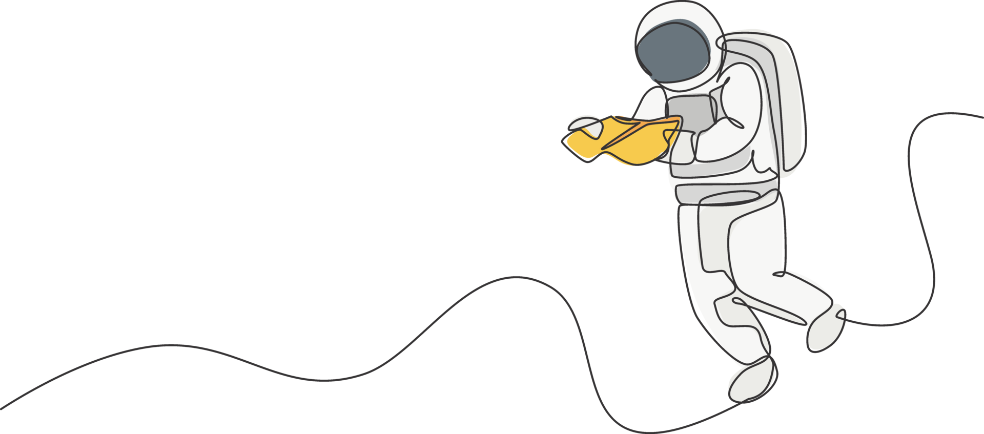 Single Continuous Line Drawing Of Floating Science Astronaut In Spacewalk Reading Space Map