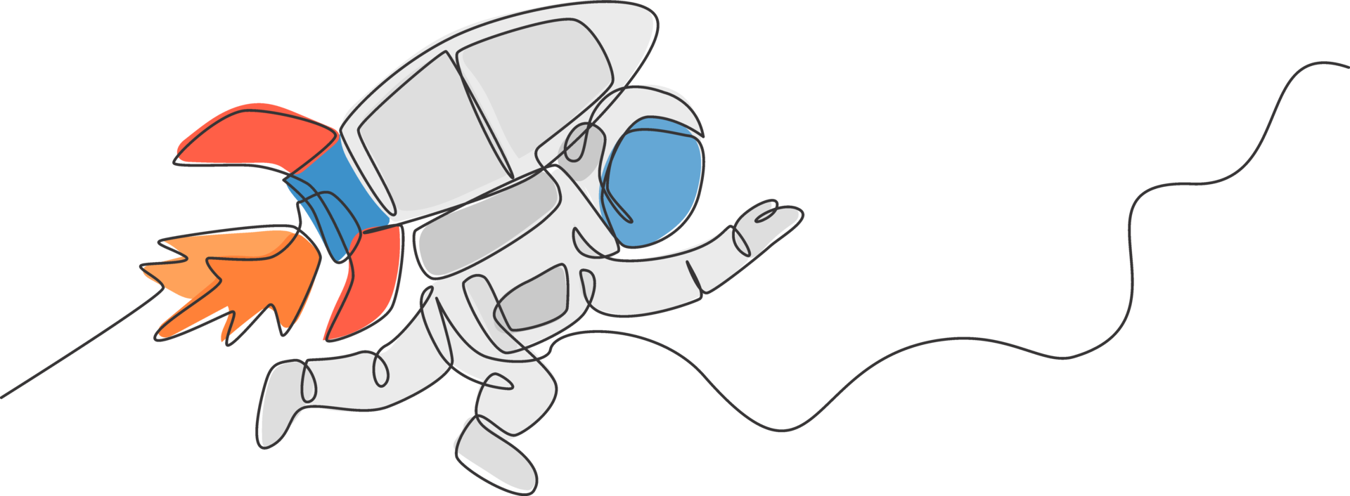 One Continuous Line Drawing Spaceman Astronaut Science Discovering Cosmos Galactic With Rocket