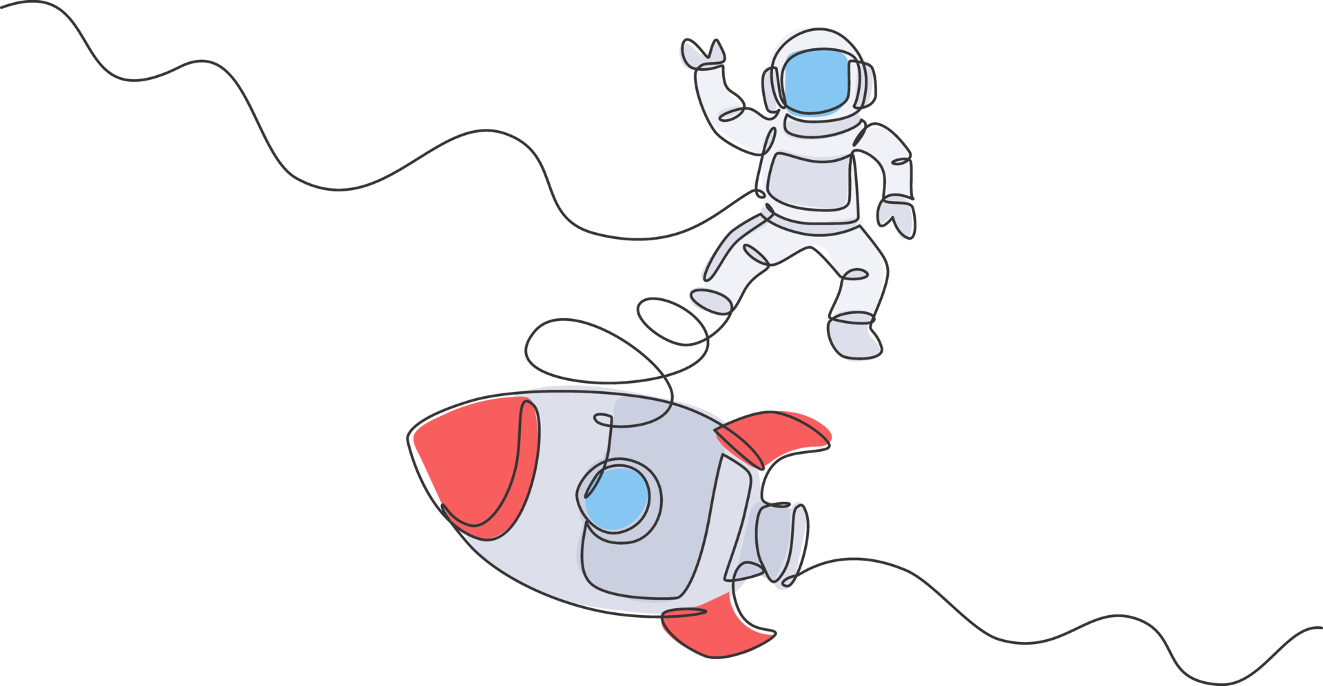 One Continuous Line Drawing Of Spaceman Astronaut Science Discovering Cosmos Galactic With