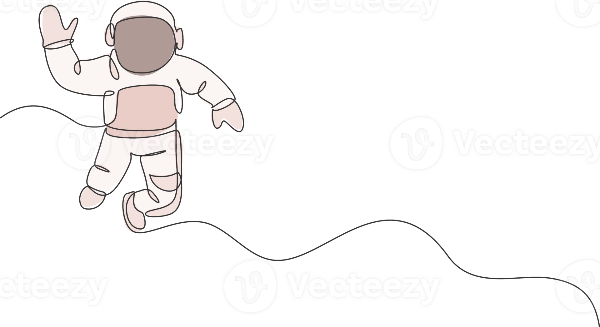 One Single Line Drawing Of Young Astronaut In Spacesuit Flying At Outer