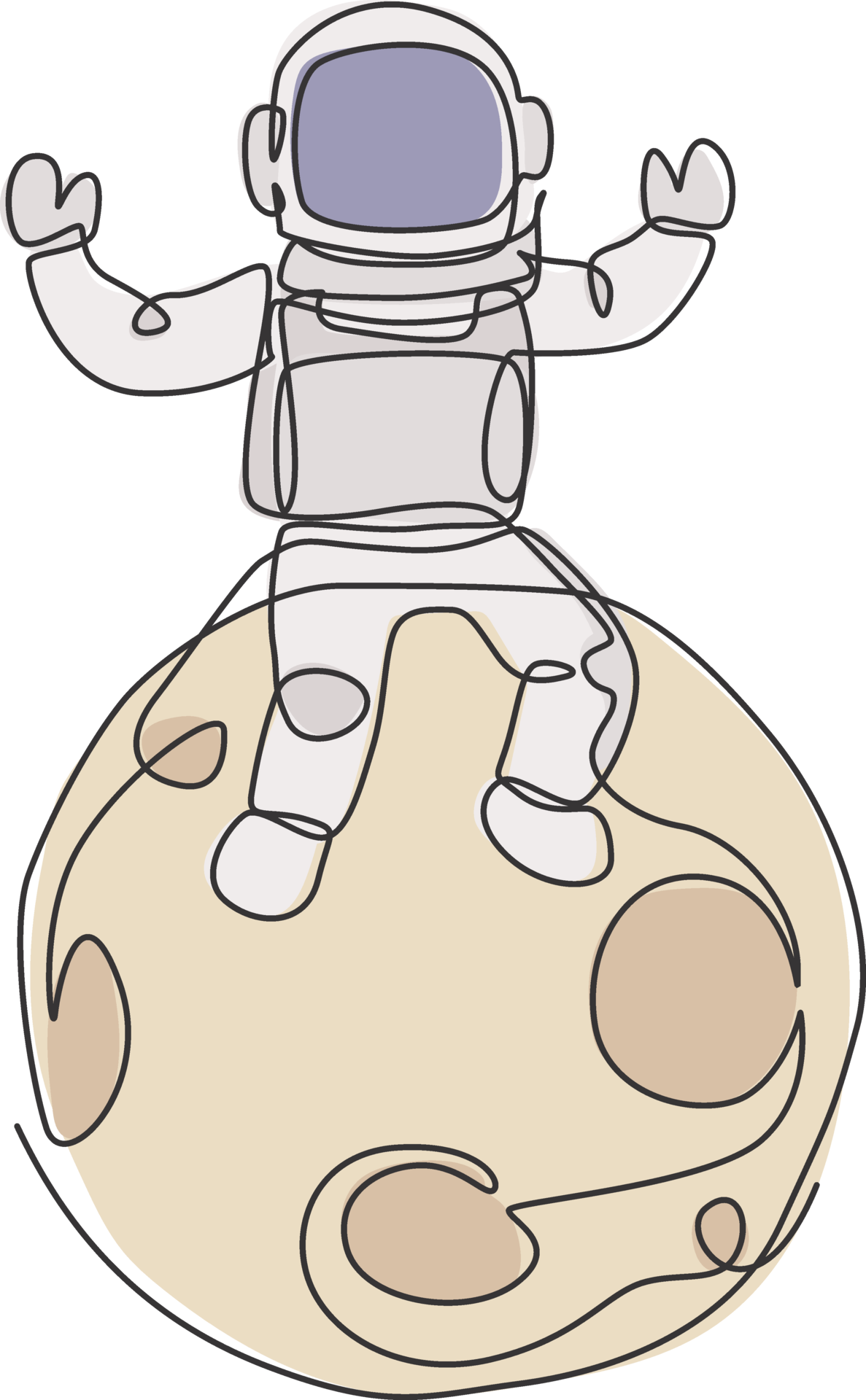 Single Continuous Line Drawing Of Floating Science Astronaut In Spacewalk And Sitting On Full