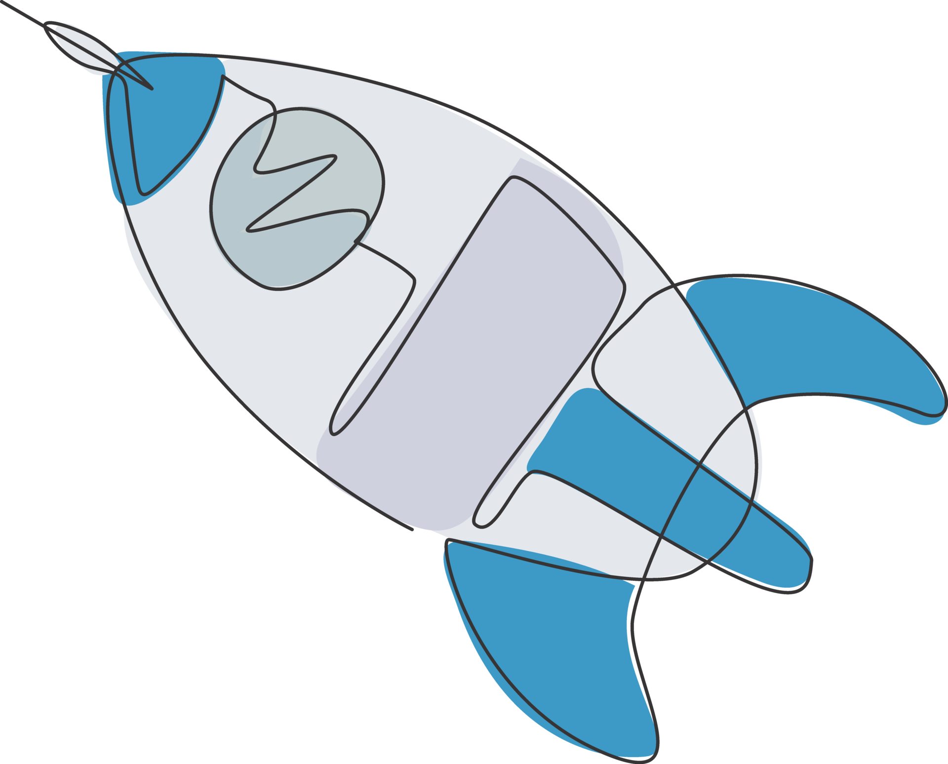 Single Continuous Line Drawing Rocket Launch Fly Into The Sky Universe