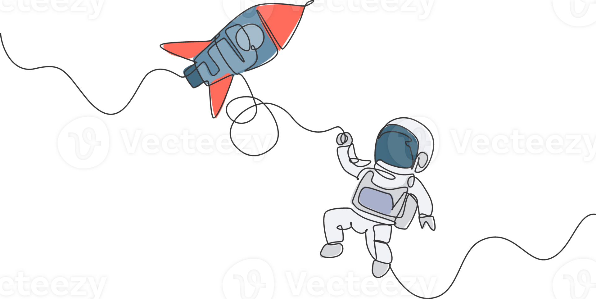 One Single Line Drawing Of Astronaut In Spacesuit Floating And Discovering Deep Space With