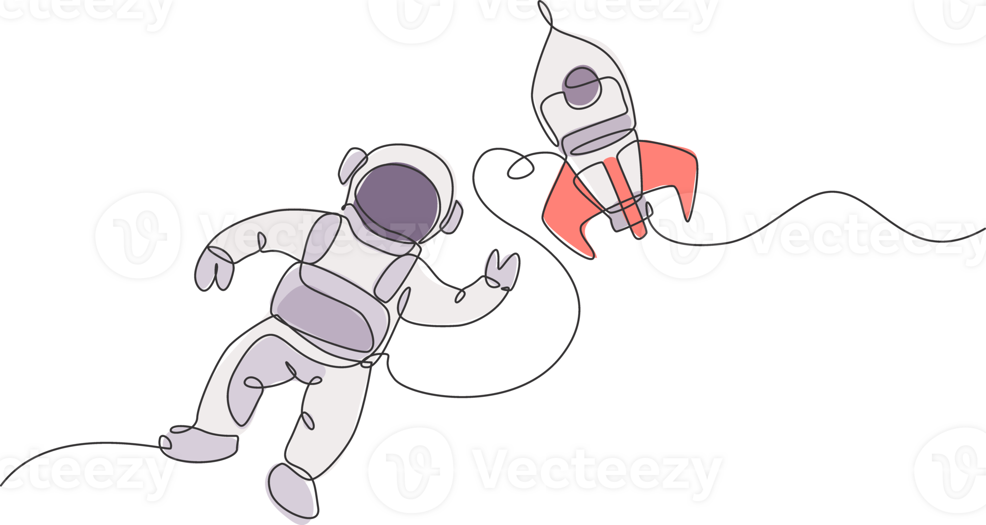 One Single Line Drawing Of Astronaut In Spacesuit Floating And Discovering Deep Space With