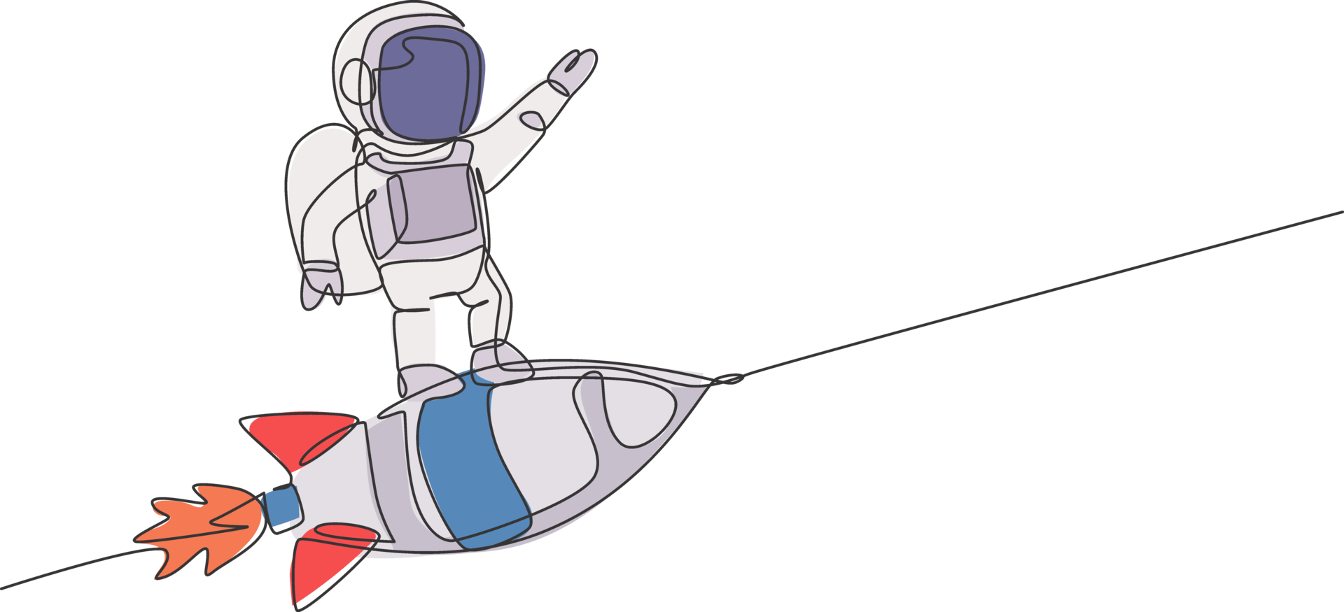 Single Continuous Line Drawing Of Astronaut In Spacesuit Flying At Outer Space While Standing On