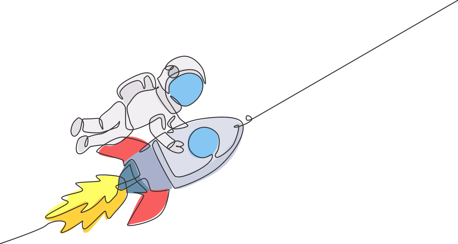 One continuous line drawing spaceman astronaut science discovering ...