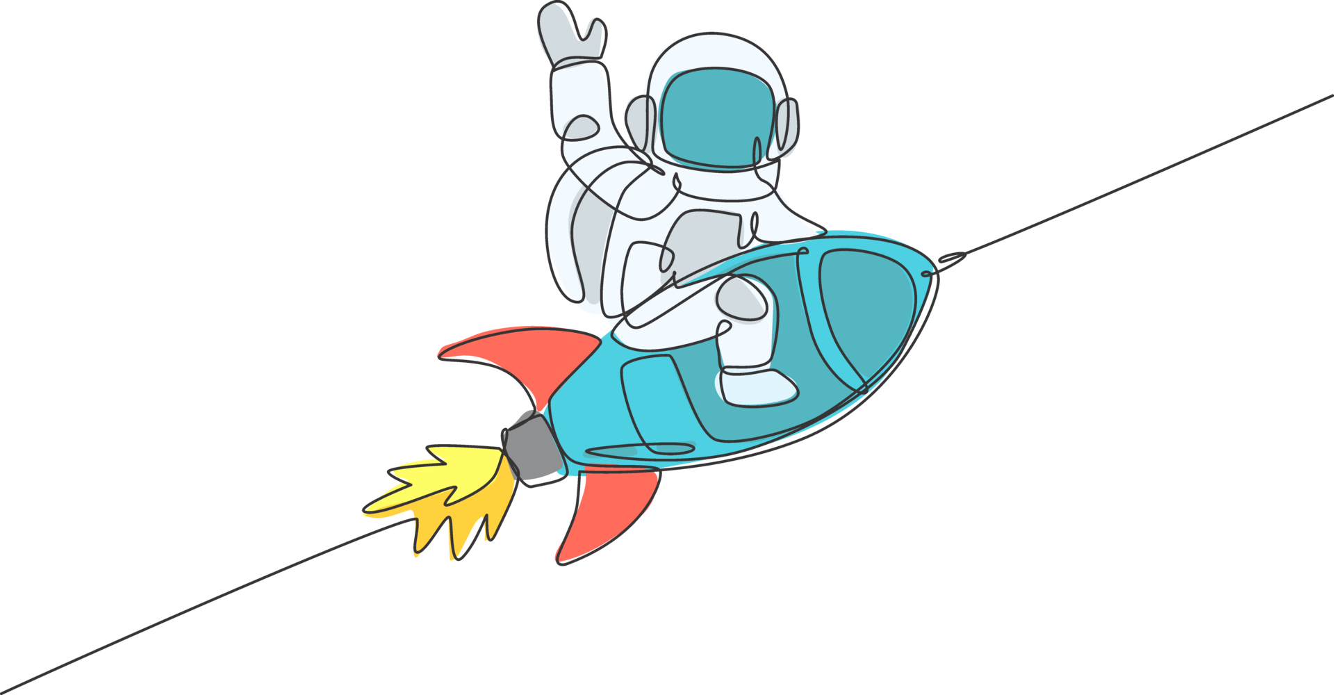 One Single Line Drawing Of Astronaut In Spacesuit Floating And Discovering Deep Space While