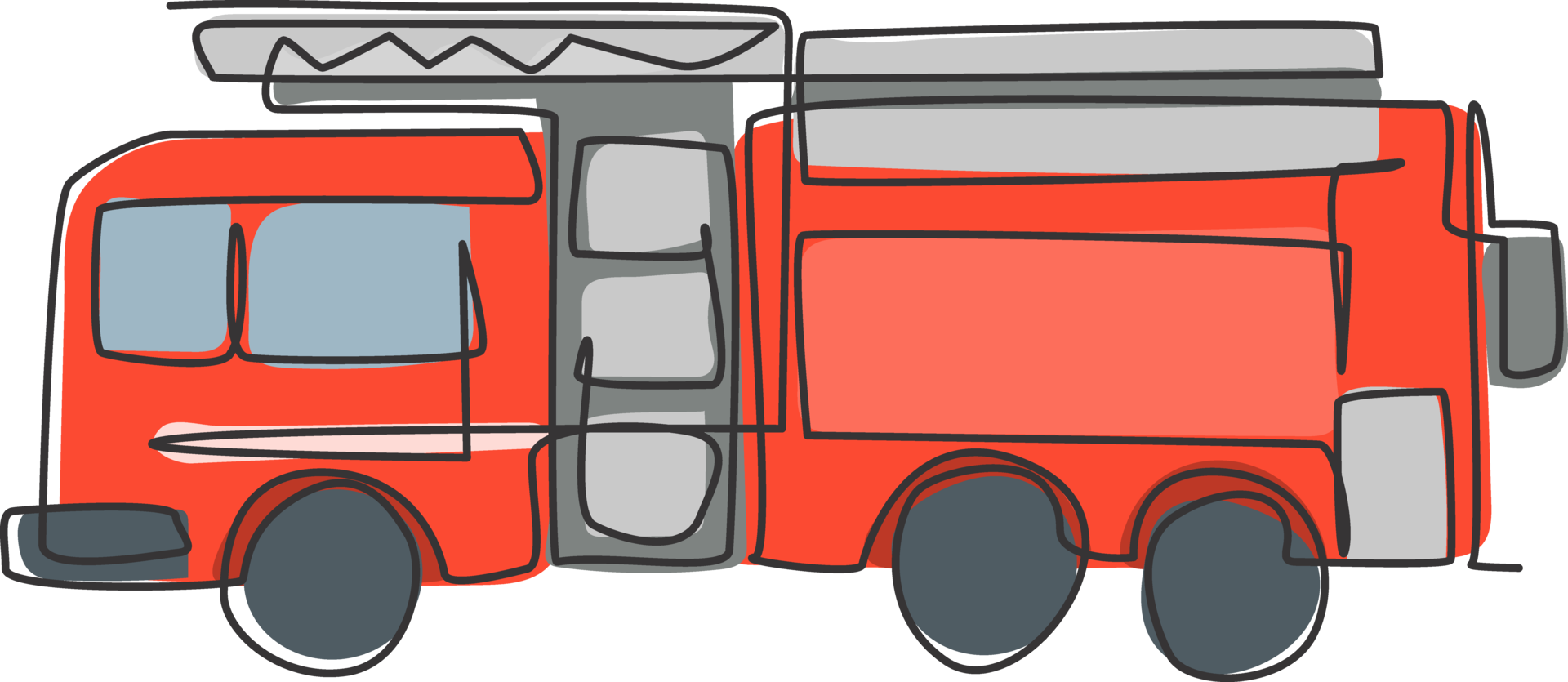 Single one line drawing of firetruck with rescue ladder and nozzle ... Single one line drawing of firetruck with rescue ladder and nozzle ...