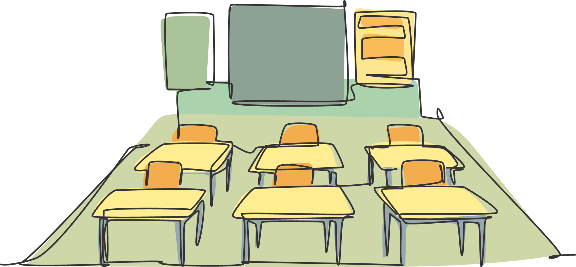 Continuous One Line Drawing Of Kindergarten School Classroom Interior Back To School Hand Drawn