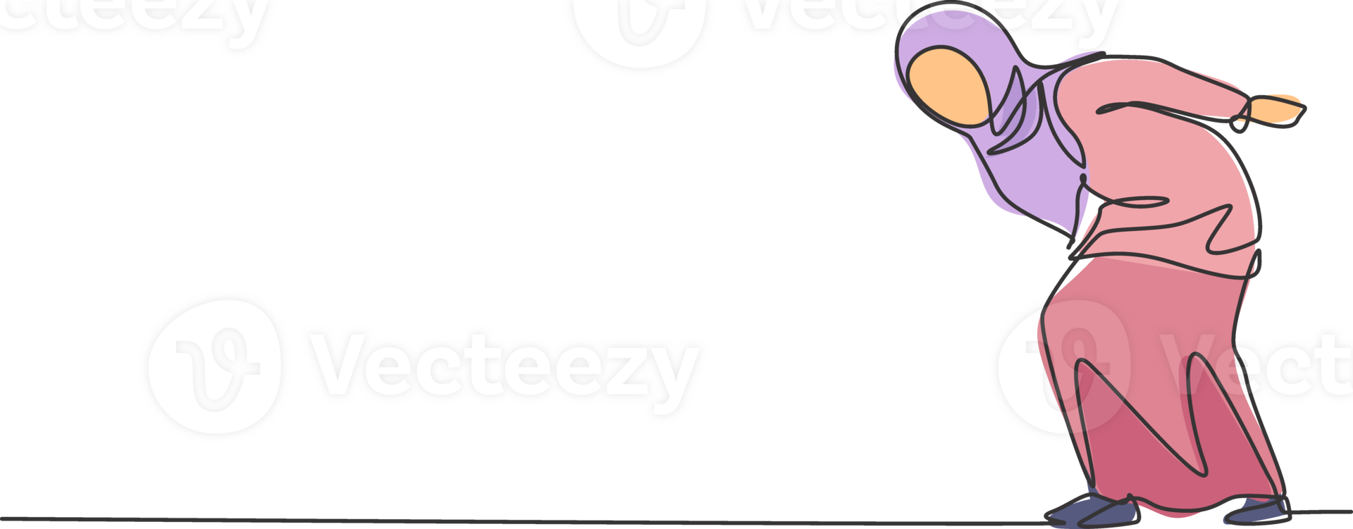 Single one line drawing of young Arabian business woman bent over ...